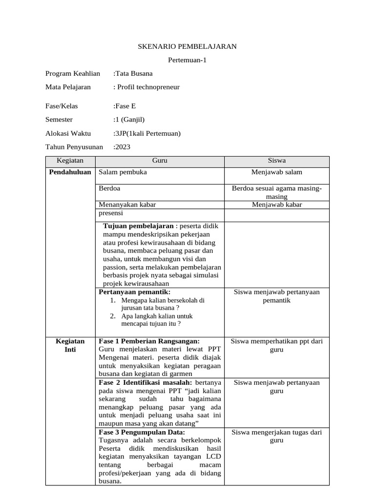SKENARIO PEMBELAJARAN - Fariha | PDF | Karier & Perkembangan | Bisnis