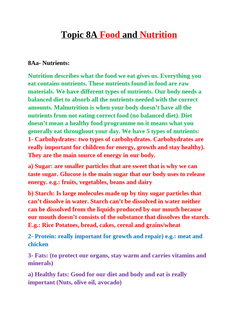 Topic 8A | PDF | Digestion | Foods