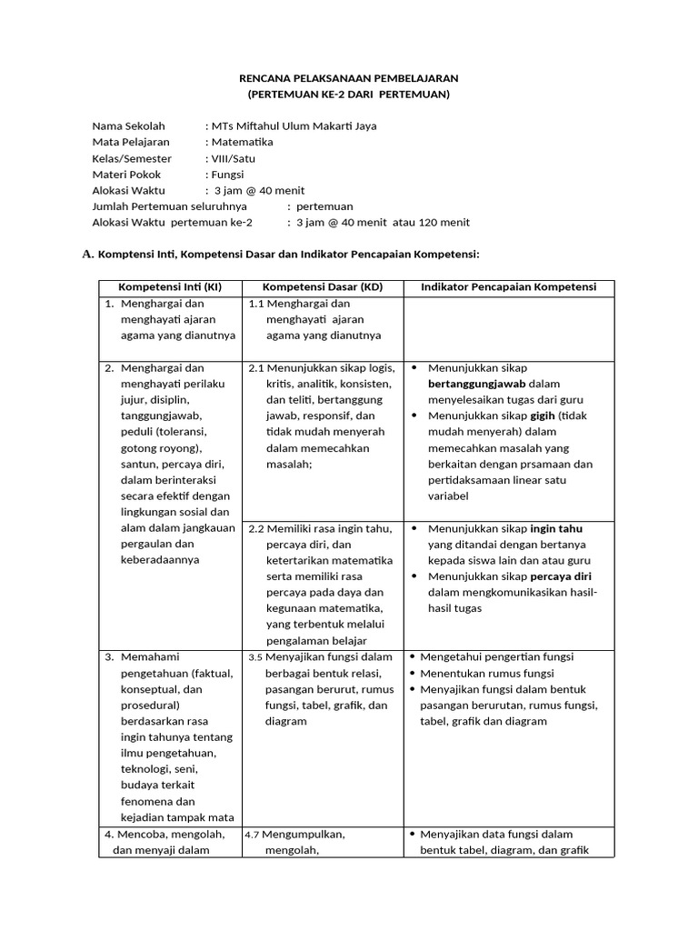 Contoh Rencana Pelaksanaan Pembelajaran | PDF