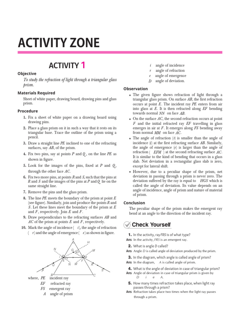 All in One SCIENCE 10 Activity CH 10 | PDF | Refraction | Color