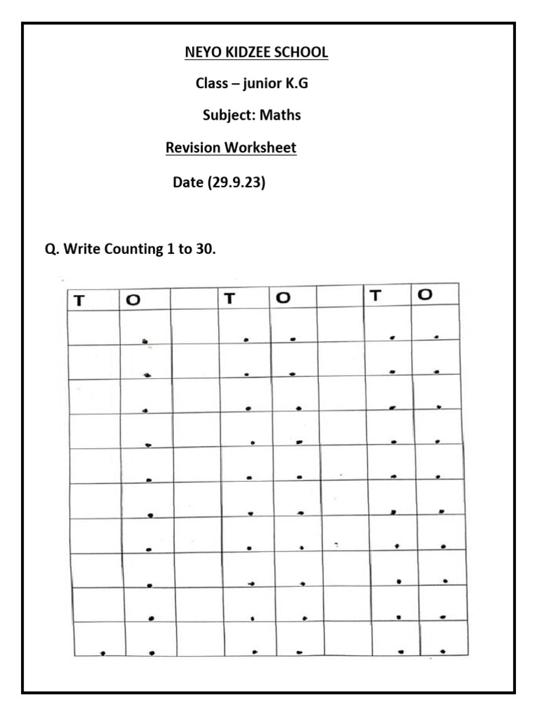 Junior KG Maths Revision Worksheets | PDF
