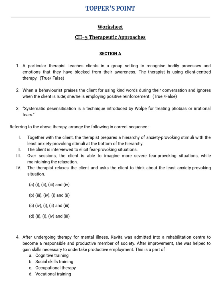 ch-5 class 12 assignment | PDF | Psychotherapy | Cognitive Behavioral Therapy