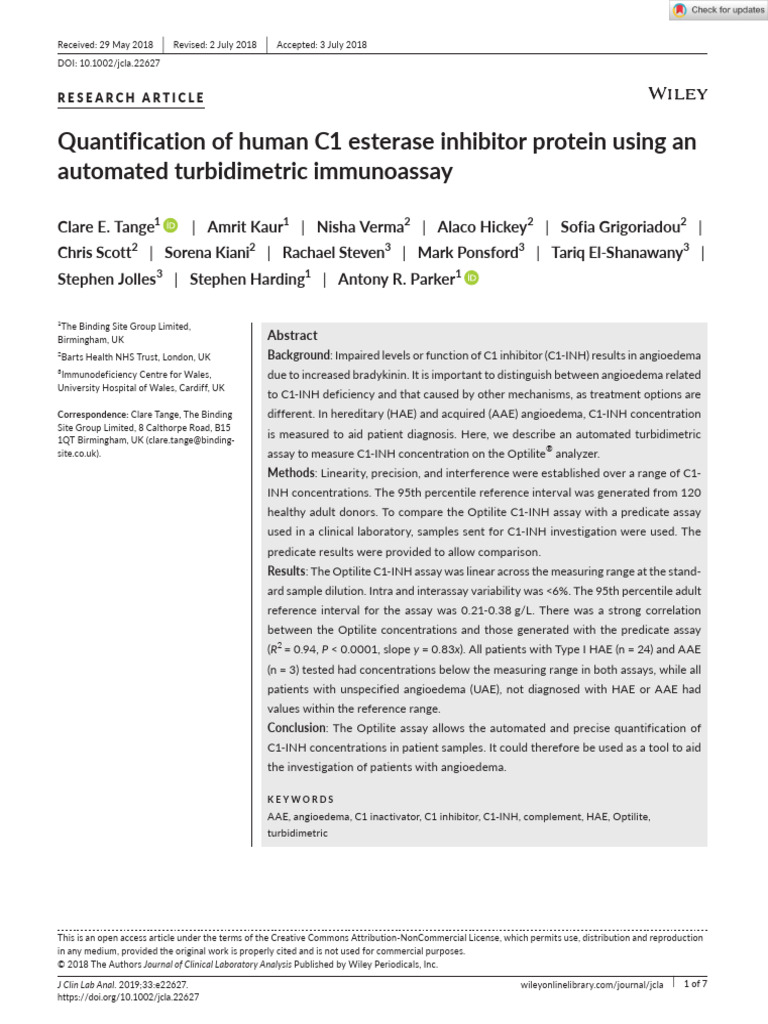 Clinical Laboratory Analysis - 2018 - Tange - Quantification of Human ...