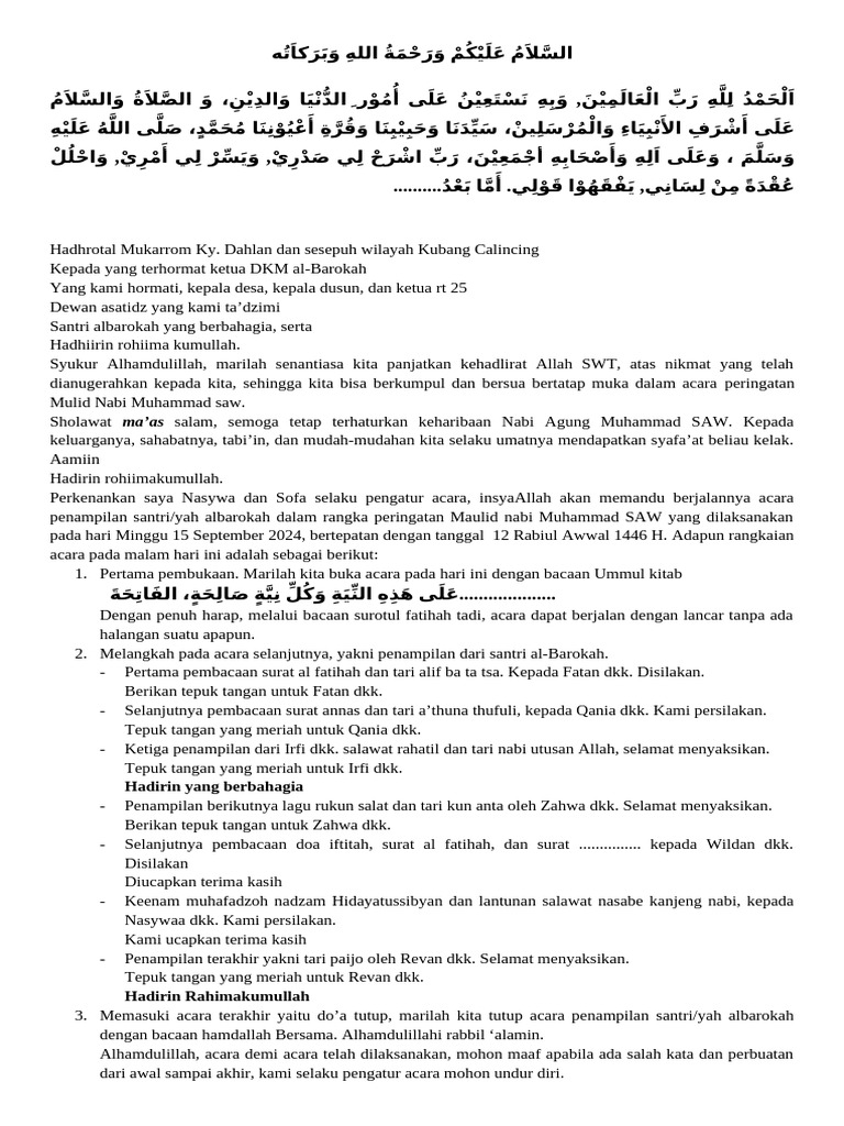 Contoh MC Acara Muludan Anak Anak | PDF