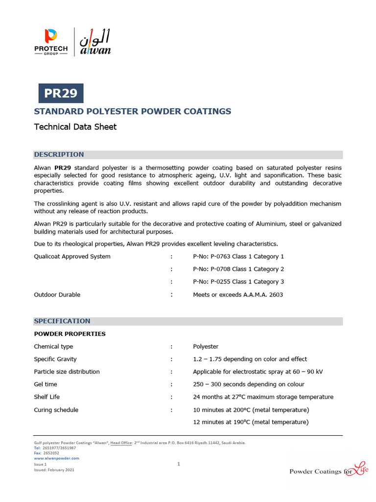 Alwan PR29 Polyester Powder Coating | PDF | Metals | Materials