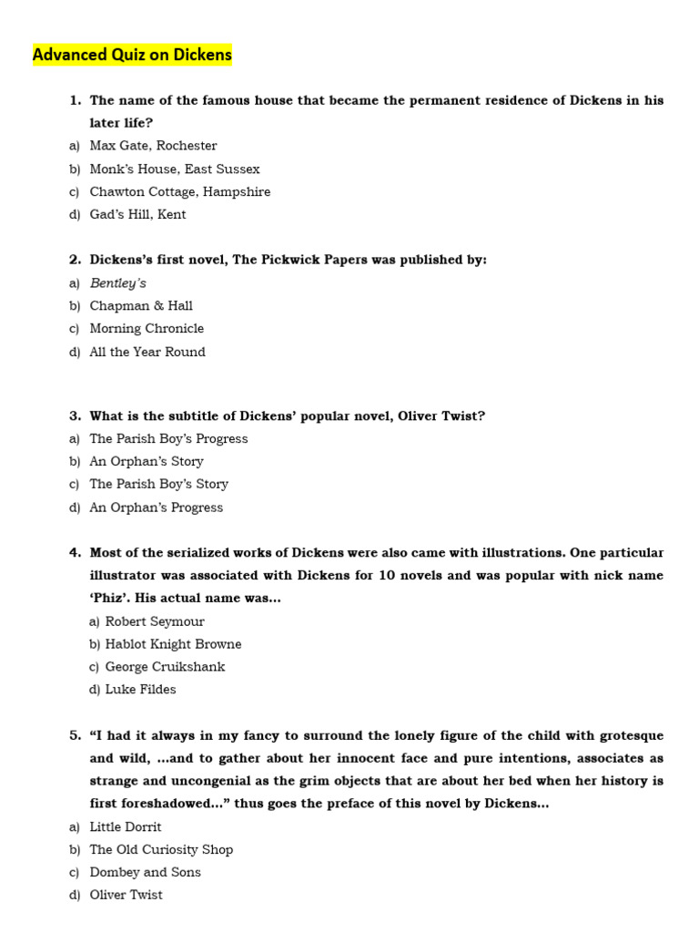 Dickens Advanced Quiz | PDF | Charles Dickens | Oliver Twist