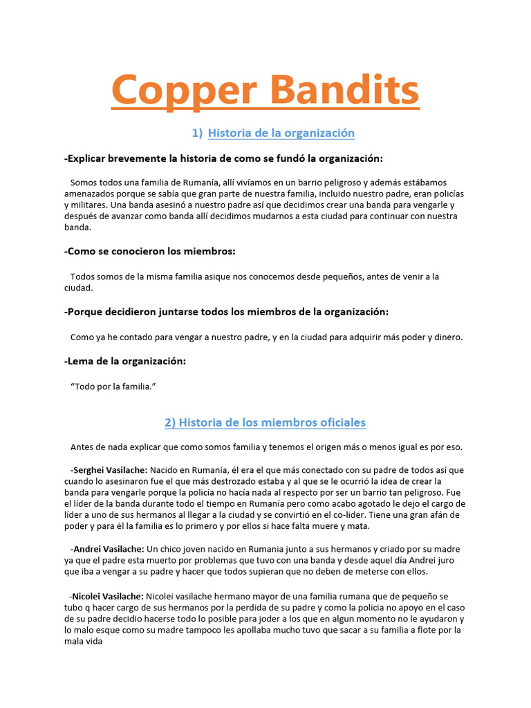 Historia y Ambiciones de Copper Bandits | PDF | Novela negra, policíaca y suspenso