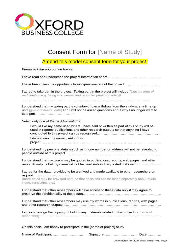 PSSR Week 6 Model Consent Form | PDF | Career & Growth