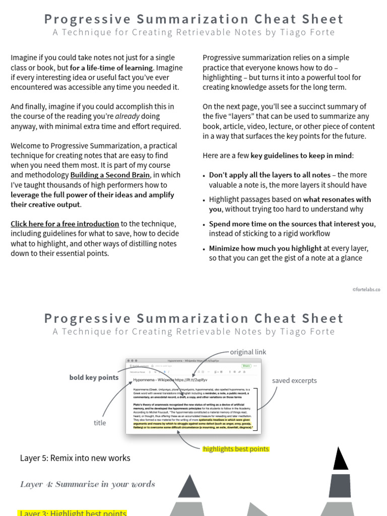 Progressive Summarization Cheat Sheet | PDF | Neuroscience | Cognition