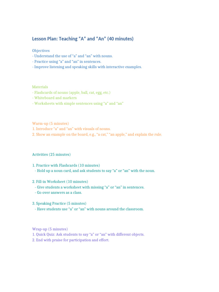 A an Lesson Plan | PDF | Lesson Plan | Cognitive Science