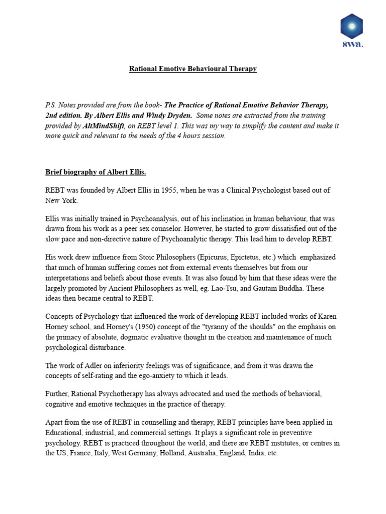 Rational Emotive Behavioural Therapy Pdf Rational Emotive Behavior