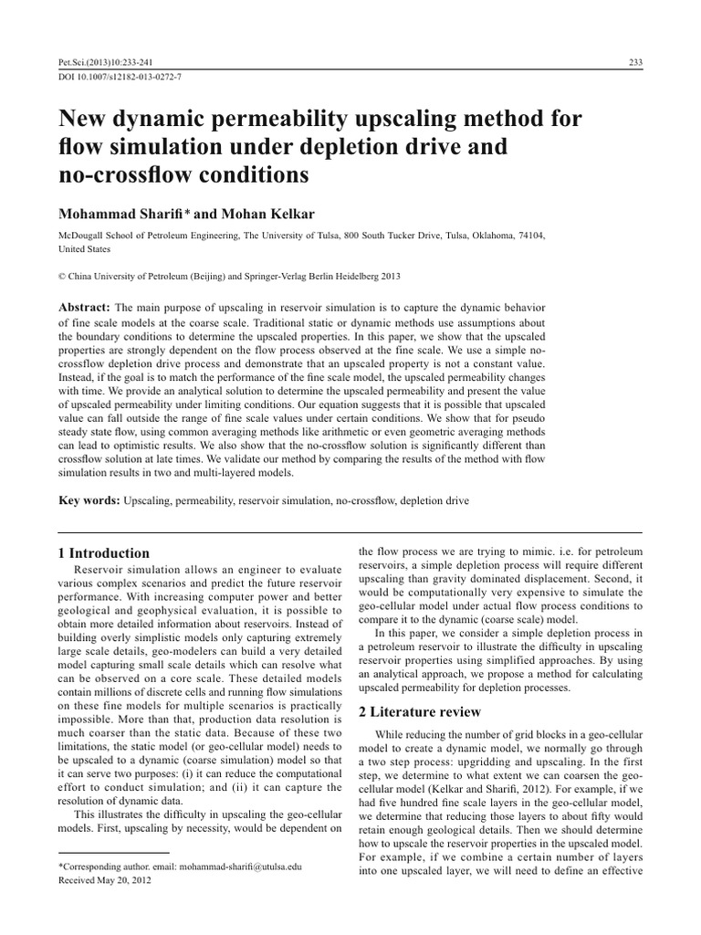New Dynamic Permeability Upscaling Method For Flow Simulation Under ... New Dynamic Permeability Upscaling Method For Flow Simulation Under ...