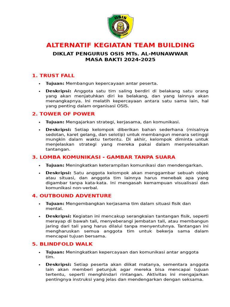 Alternatif Kegiatan Team Building | PDF