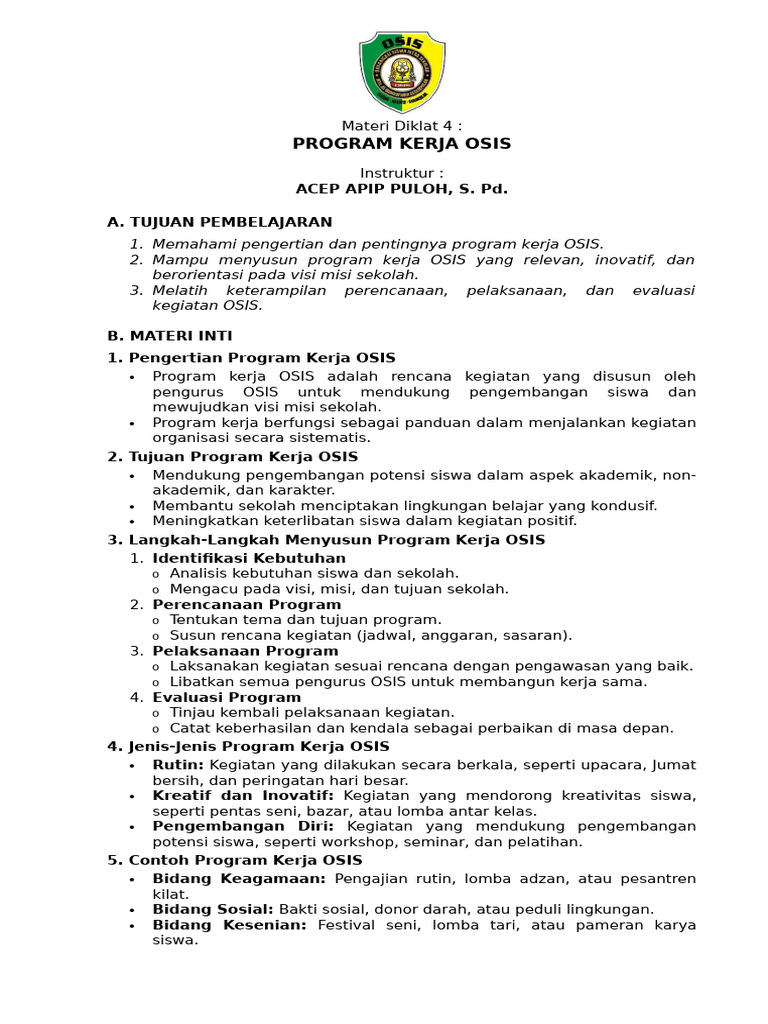 Panduan Program Kerja OSIS | PDF | Karier & Perkembangan