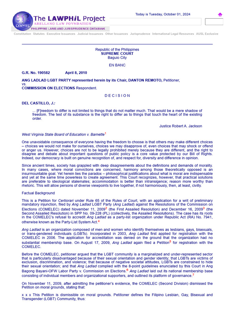 G.R. No. 190582 | PDF | Equal Protection Clause | Discrimination