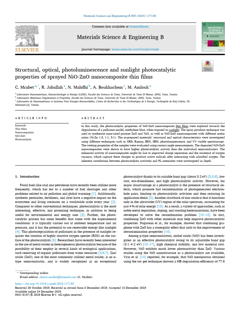 Structural, Optical, Photoluminescence and Sunlight Photocatalytic Properties of Sprayed NiO-ZnO ...