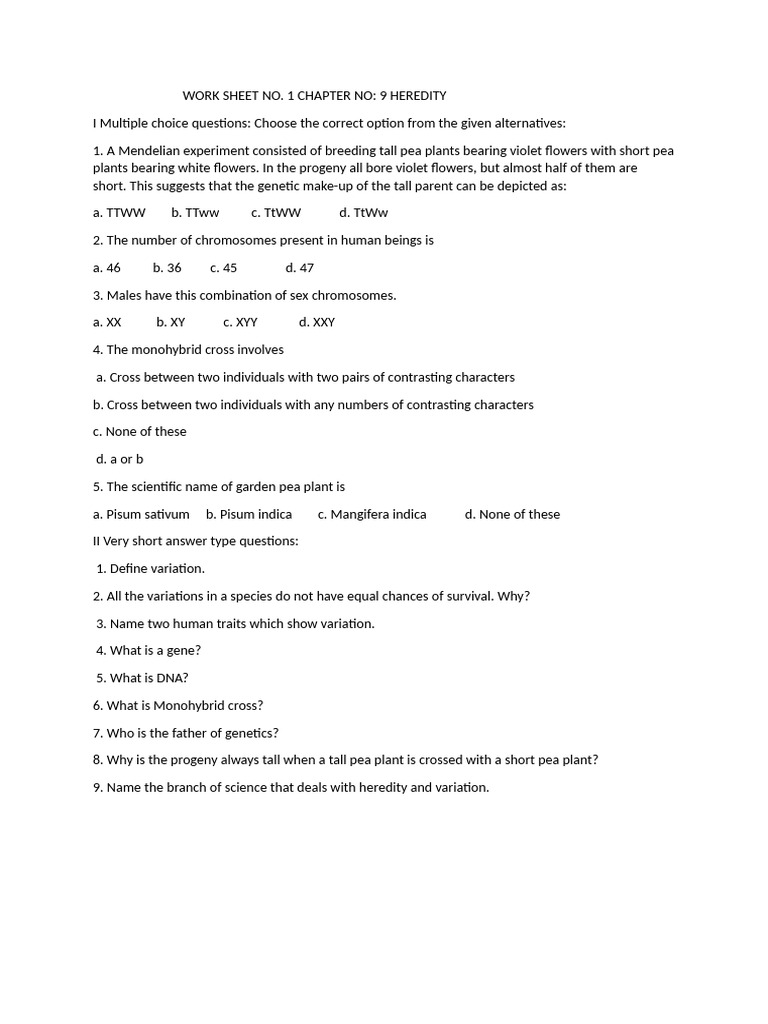 heredity worksheet | PDF | Heredity | Genetics