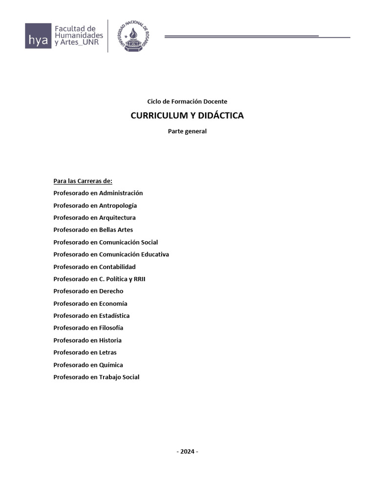 Programa CyD 2024 - Parte General | PDF | Plan de estudios | Maestros