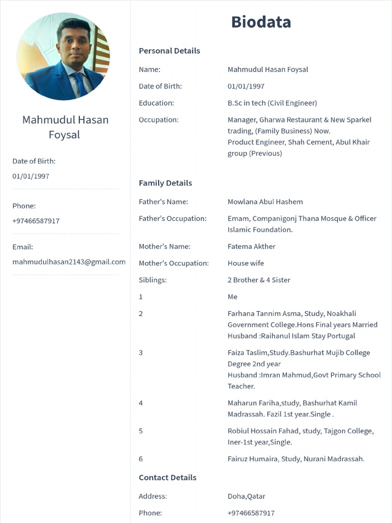 Mahmudul Hasan Foysal 'S Biodata | PDF