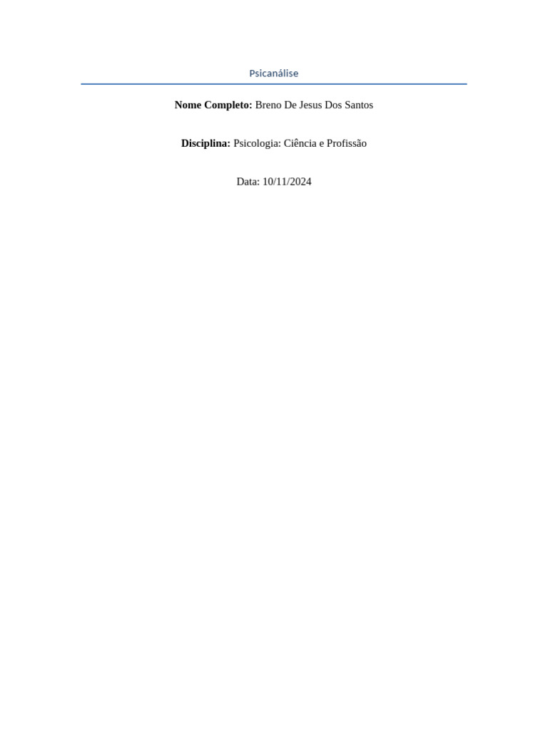 Trabalho Psicanalise Completo Breno de Jesus | PDF | Psicologia | Sigmund Freud