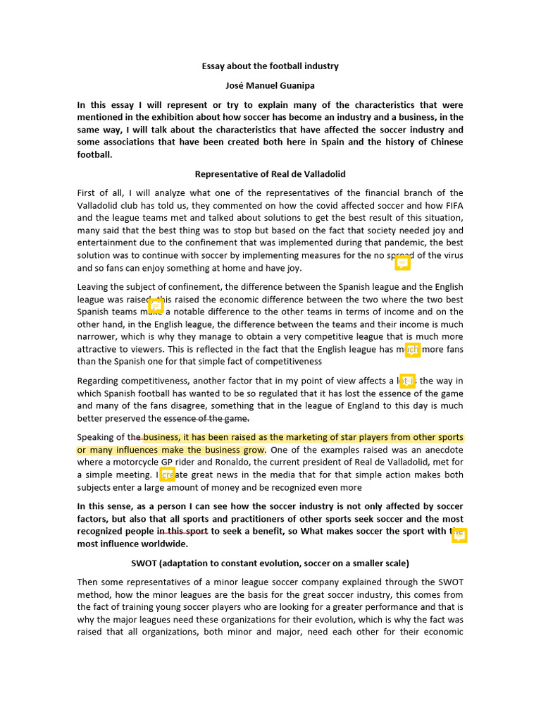 Essay Football Industry | PDF | Spain