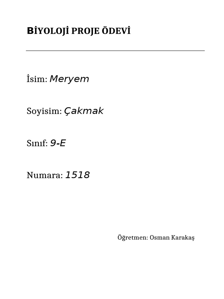 Bi̇yoloji̇ Proje Ödevi̇ | PDF
