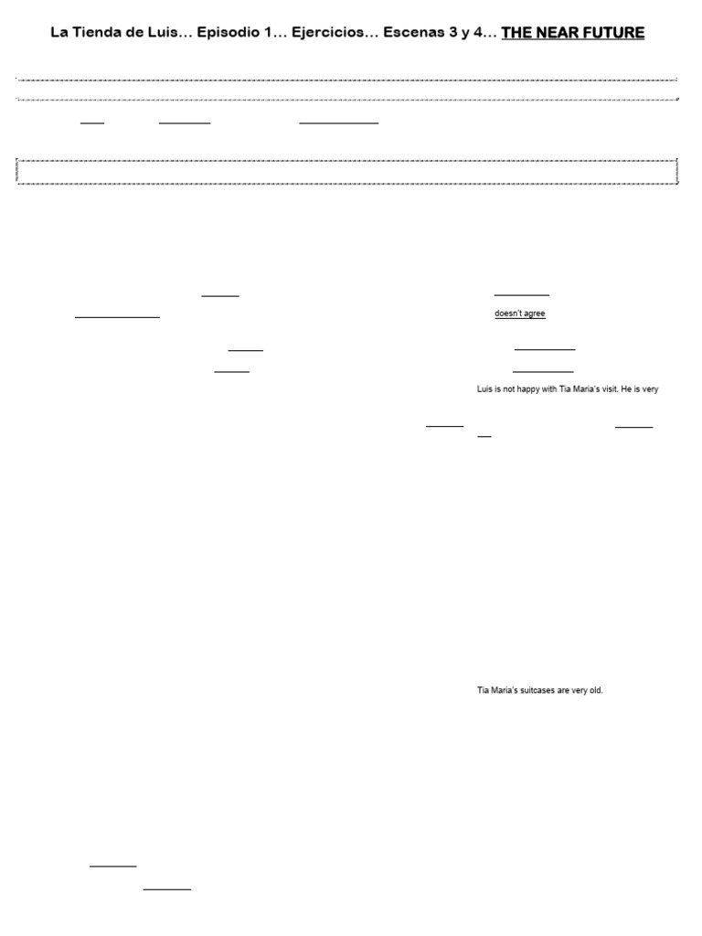 La Tienda de Luis, Episodio 1, Ejercicios, Escenas 3 y 4 | PDF
