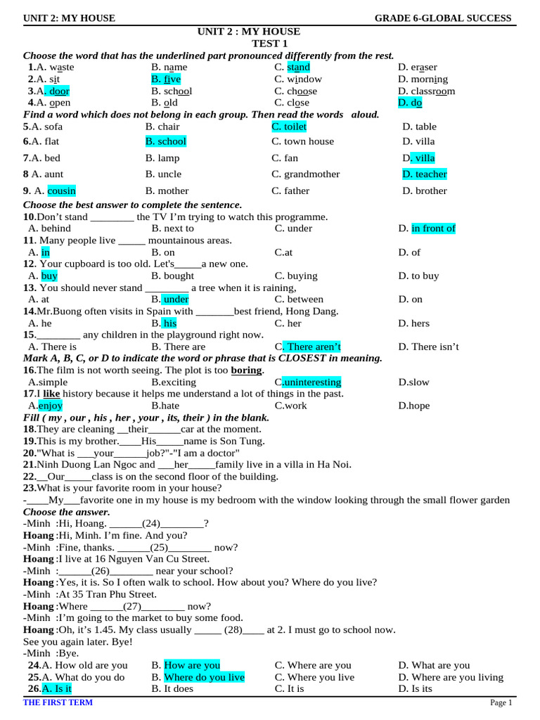 KEY-UNIT_2__-_Anh_6 | PDF | Chair