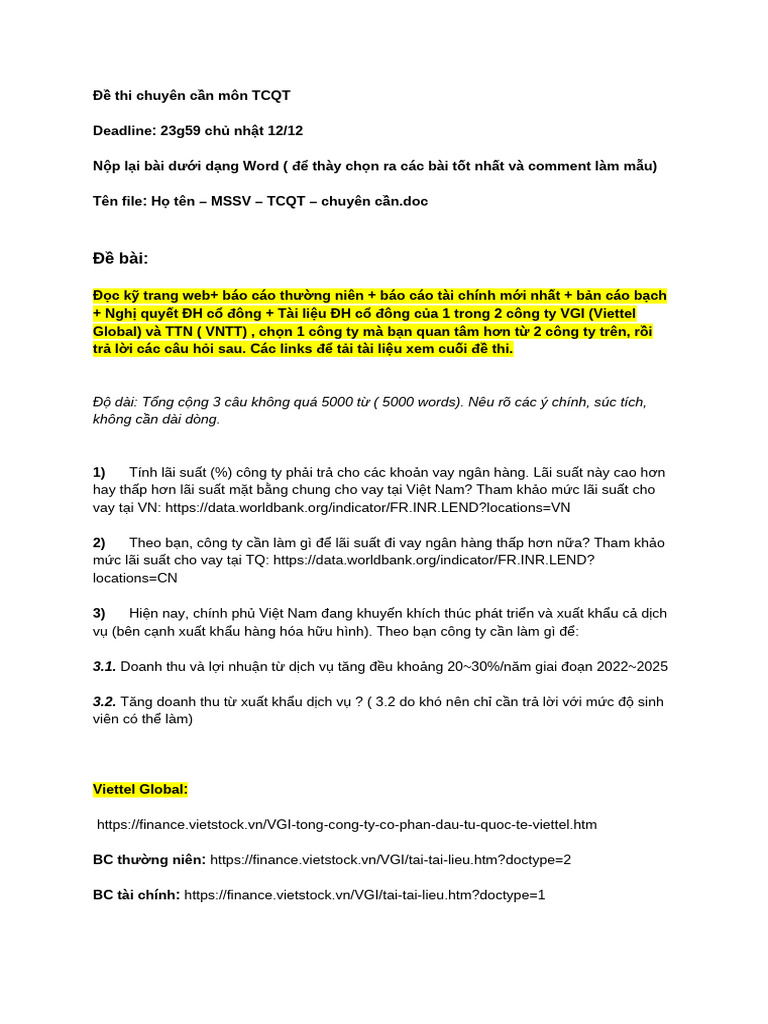 Đề thi chuyên cần môn TCQT | PDF