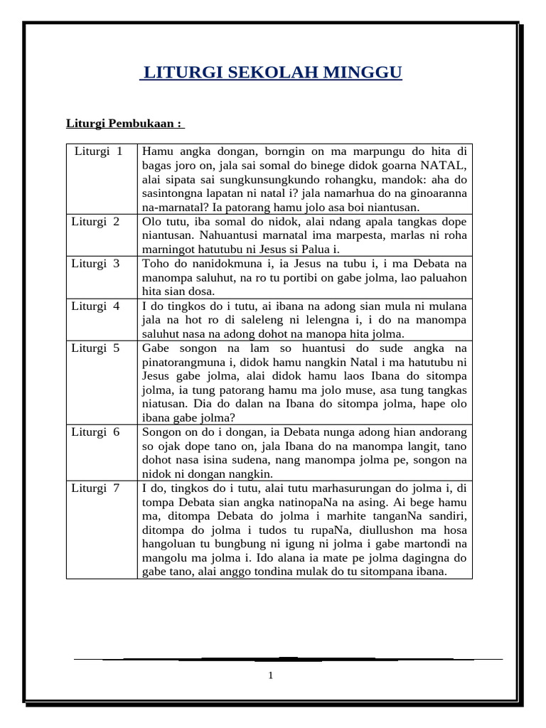 Liturgi Sekolah Minggu | PDF | Kajian Bahasa Asing