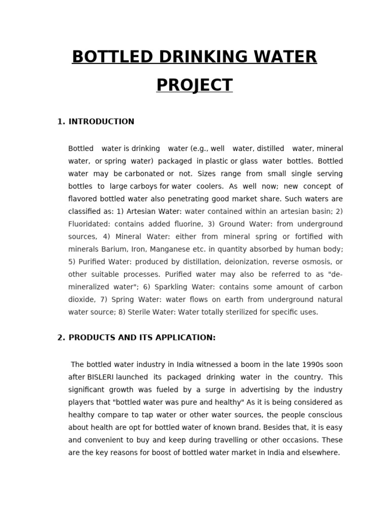 Bottled Drinking Water Project | PDF | Bottled Water | Water Purification