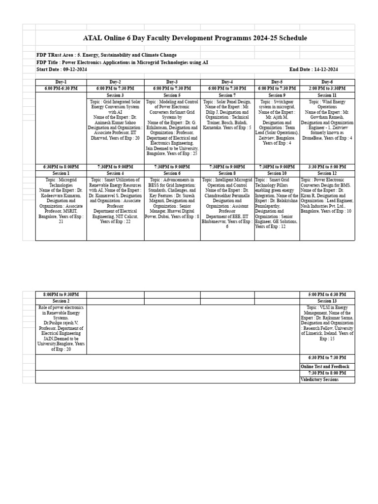 FDP SCHEDULE | PDF | Electrical Engineering | Sustainable Energy