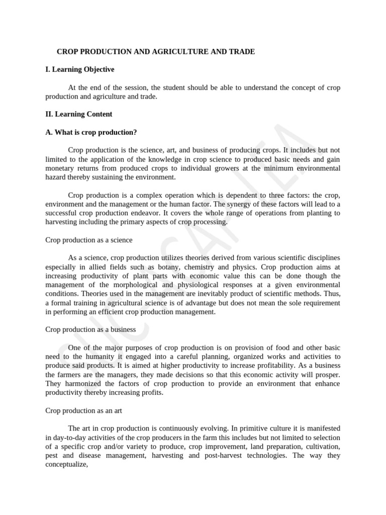 Crop Production and Agriculture and Trade | PDF | Asean Free Trade Area ...