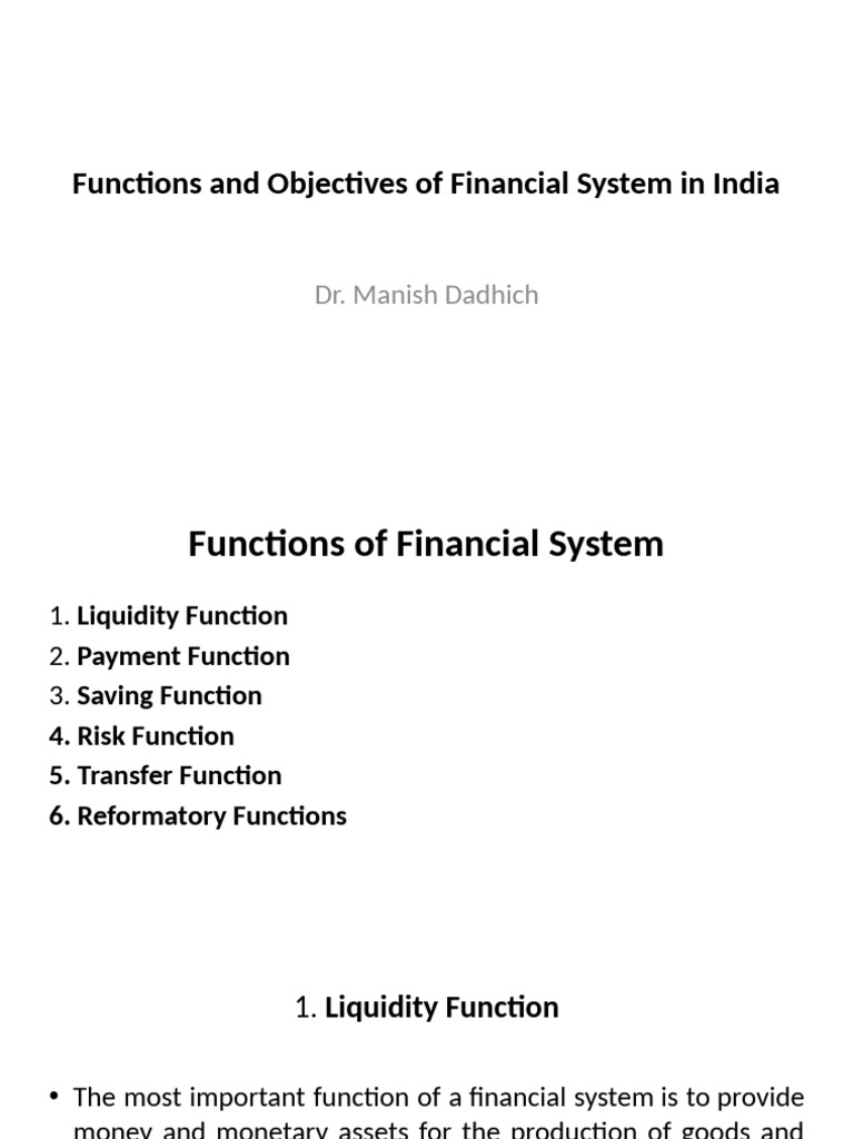 Functions of Financial System in India | PDF | Investing | Money