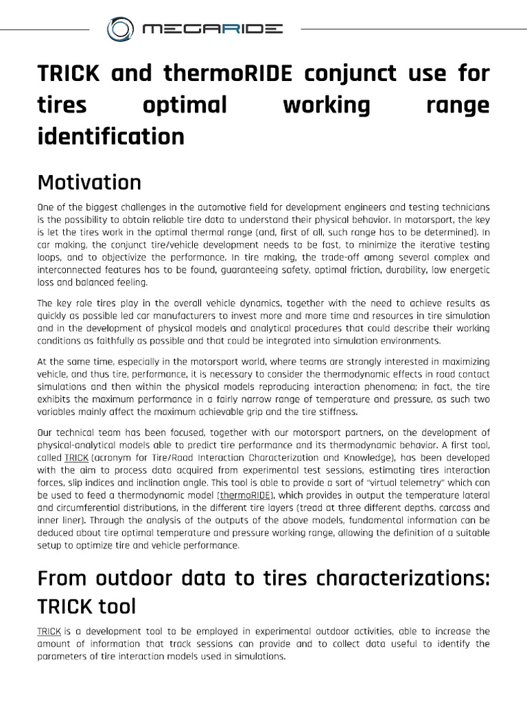 TRICK and ThermoRIDE Conjunct Use For Tires Optimal Working Range ...