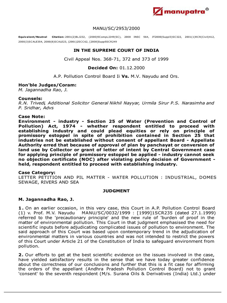 AP Pollution Control Board v. M.V. Nayudu | PDF | Human Rights ...