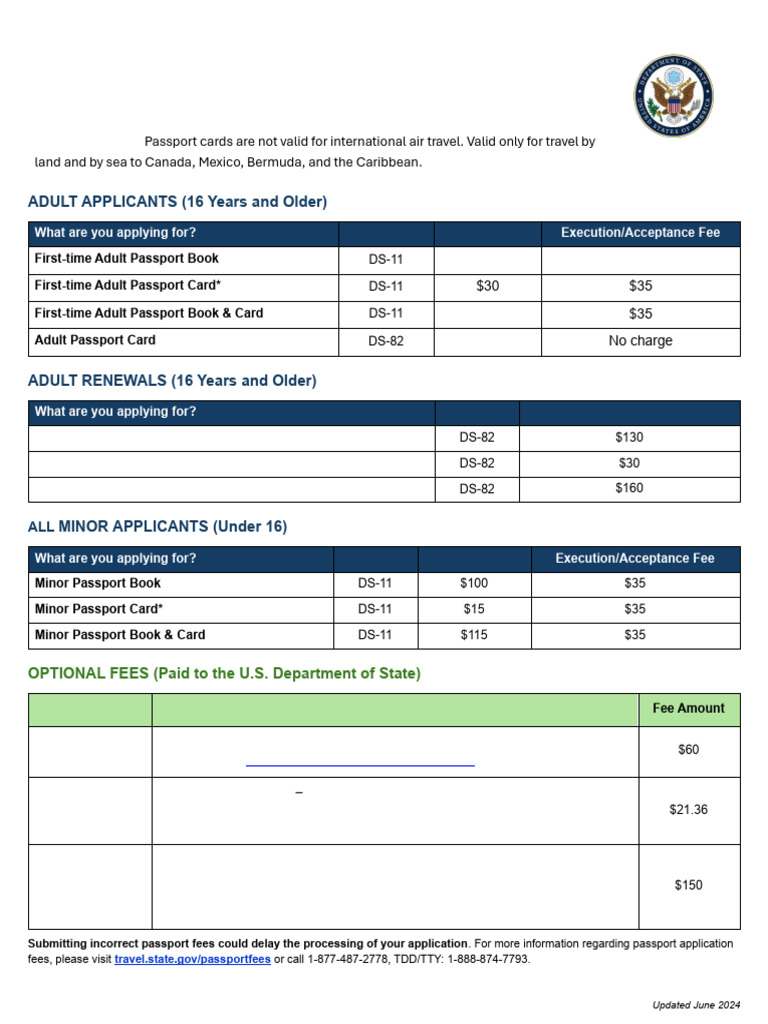 US Passport Fees Guide | PDF | Passport | Fee