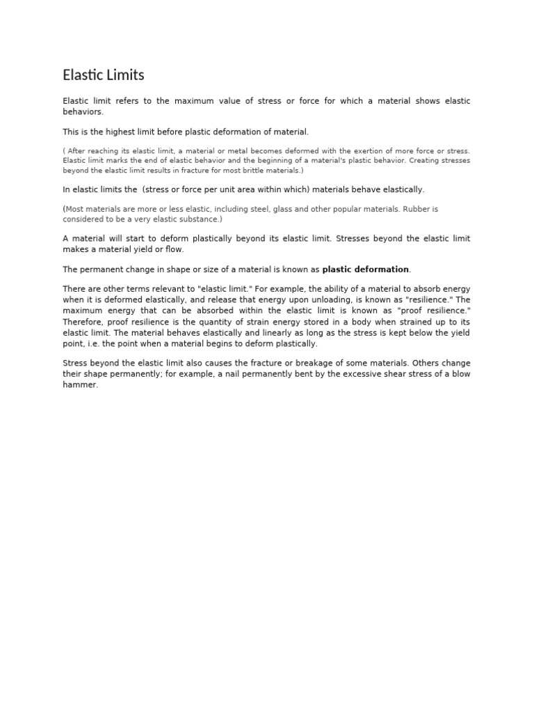 Elastic Limits of Materials | PDF | Science & Mathematics