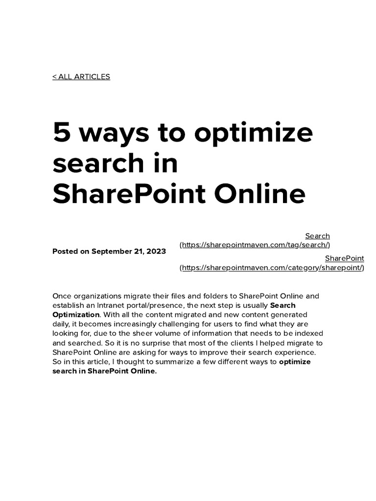 5 Ways To Optimize Search in SharePoint Online - SharePoint Maven | PDF