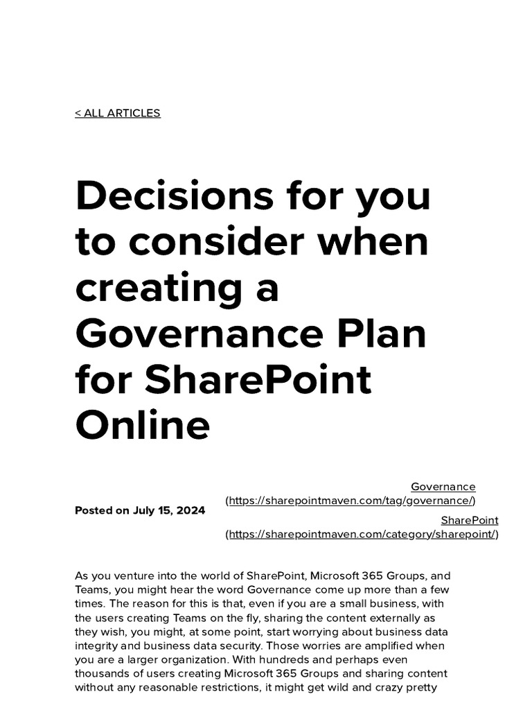 Decisions For You To Consider When Creating A Governance Plan For ...