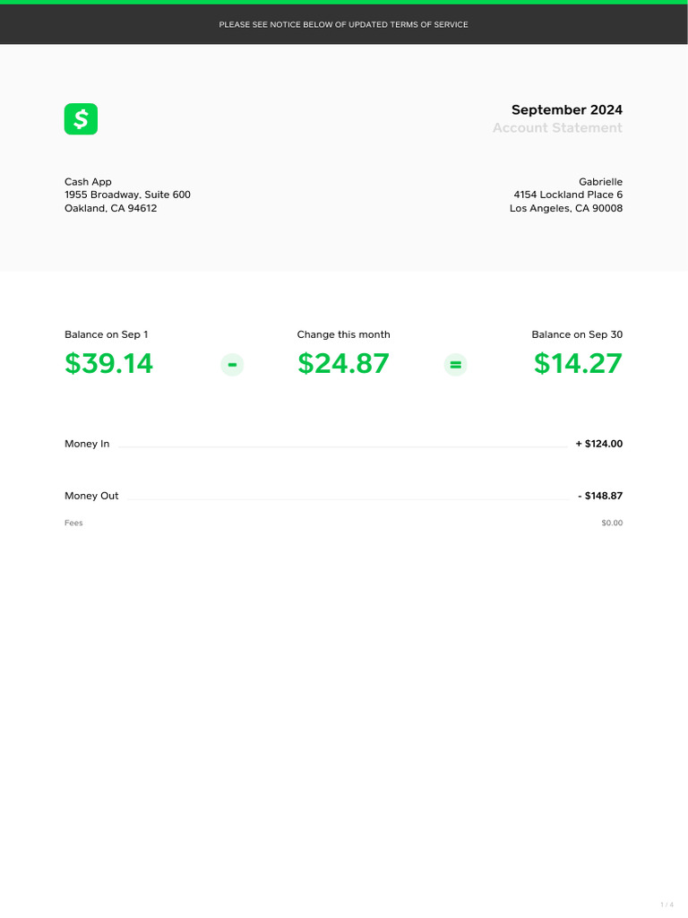 Cash App September 2024 Statement | PDF | Cash | Economies