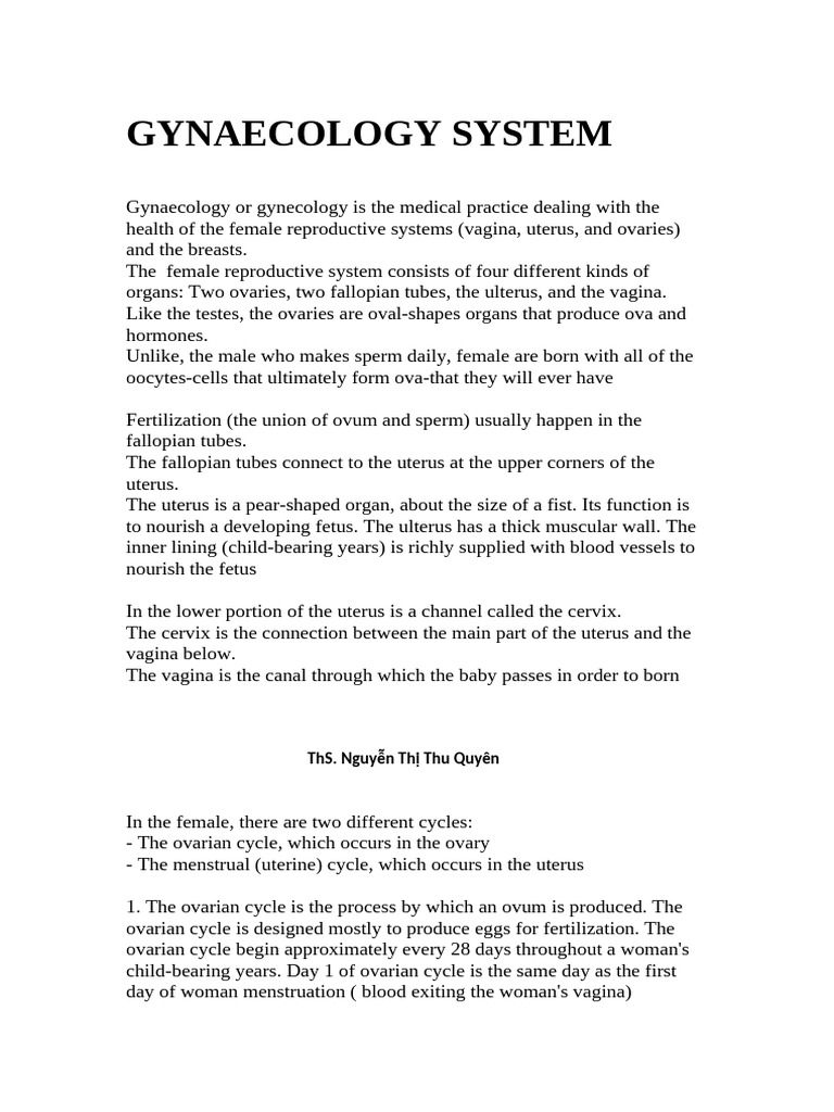 GYNAECOLOGY SYSTEM Word | PDF