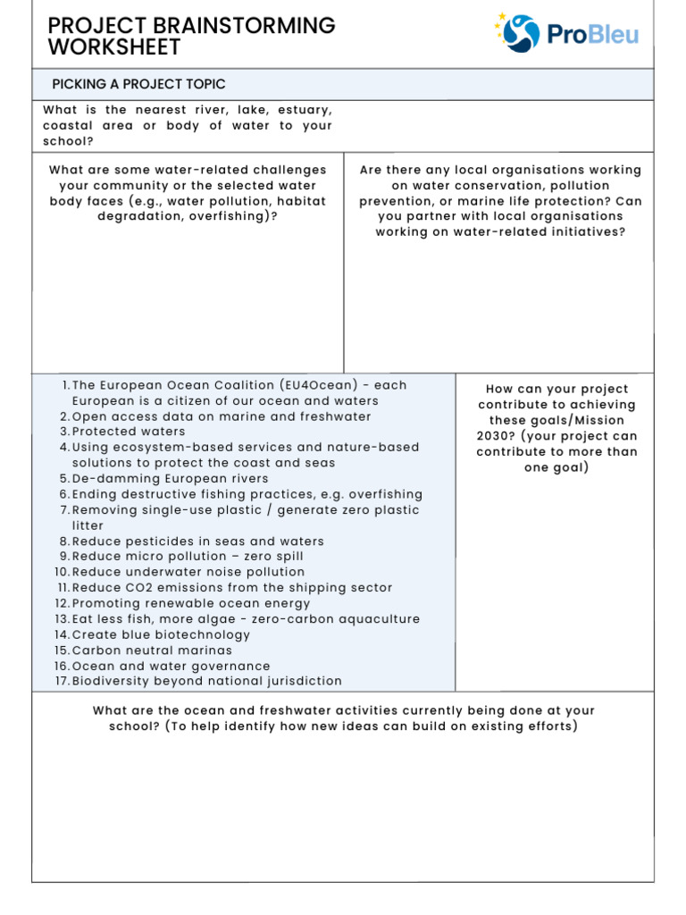 Project Brainstorming Template | PDF | Oceans | Water