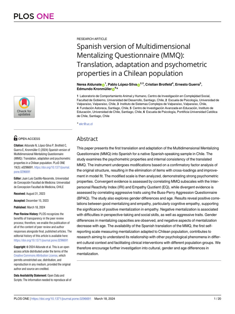 Spanish Version of Multidimensional Mentalizing Qu | PDF | Empathy | Emotional Intelligence