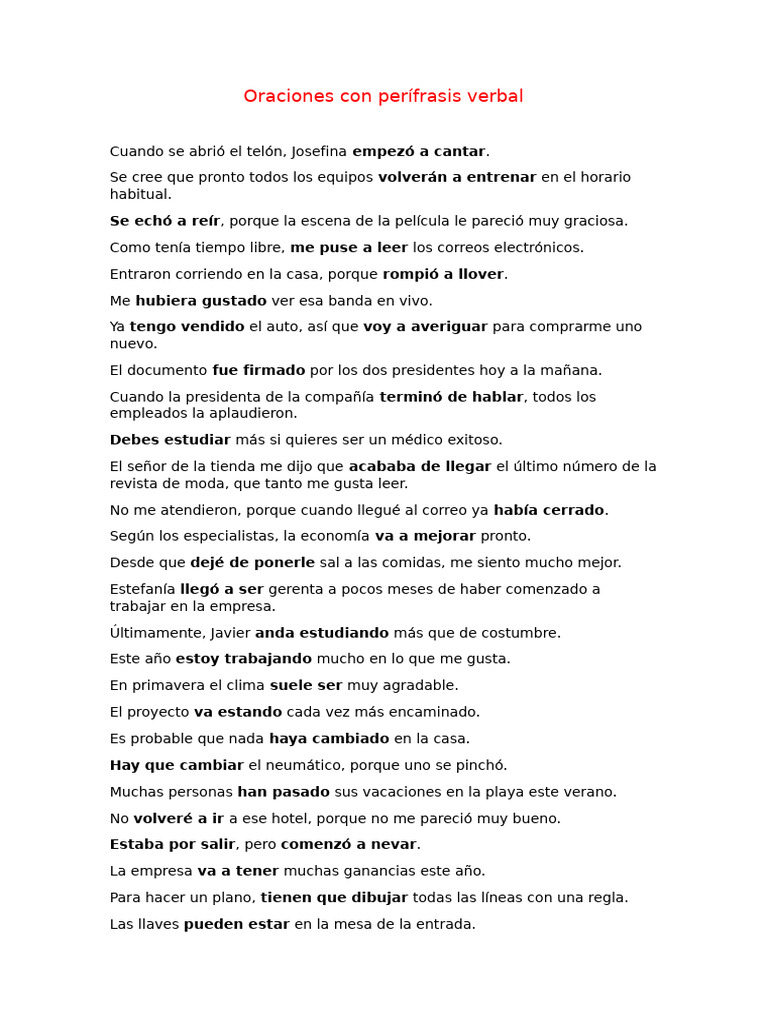 Oraciones Con Perífrasis Verbal | PDF