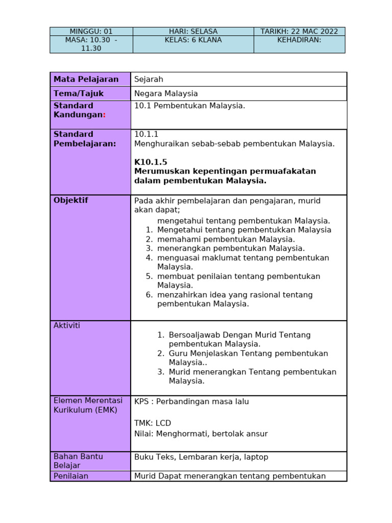 SEJARAH TAHUN 6 RPH 2022 | PDF