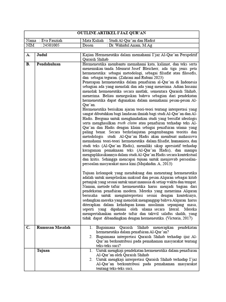 Draft Outline Studi QH Ijaz Quran | PDF