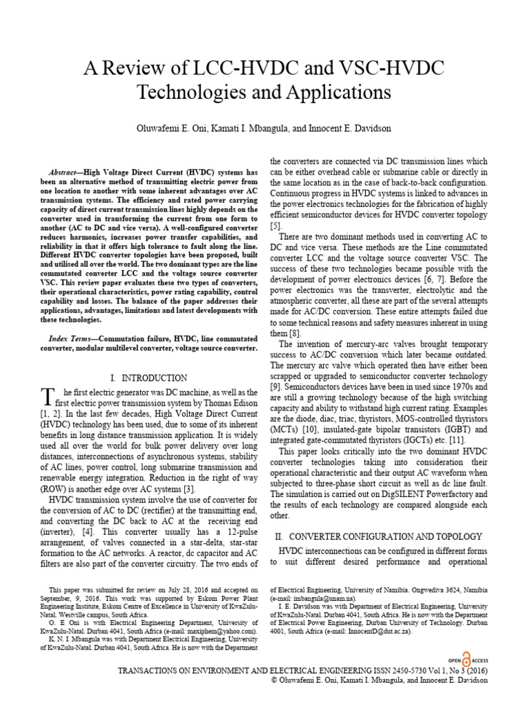 A Review of LCC HVDC and VSC HVDC T | PDF | High Voltage Direct Current ...