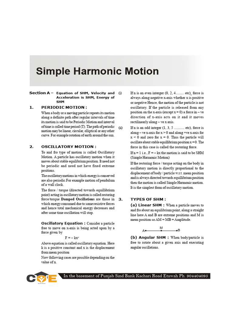 Simple Harmonic Motion | PDF | Force | Spacetime