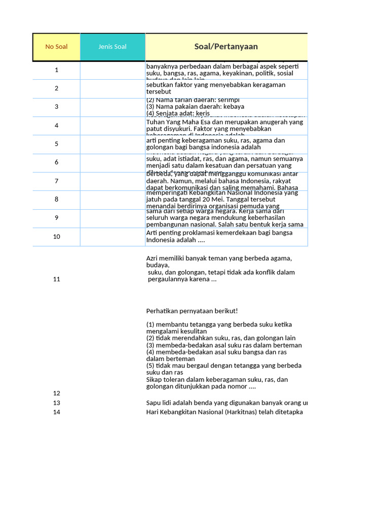 Format Soal Excel PG Dan Esai | PDF